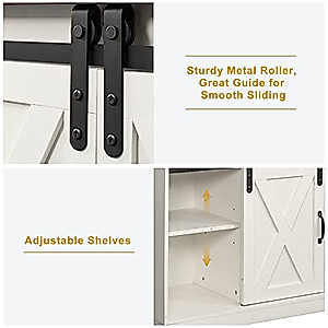 JOYSOURCE Farmhouse TV Stand Wood Sliding Barn Doors Entertainment Center, Modern TV Stand for 60 Inch TV, Television Stands with Adjustable Shelves Living Room TV Console, White Rustic