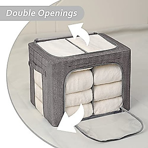 2Pack Stackable Storage Bins Oxford Frame Storage Box with Clear Window, Label Holder, Durable Carry Handles (36L,Grey)