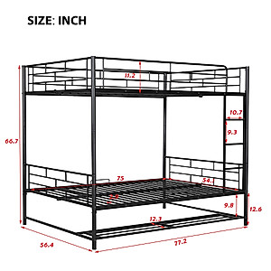 Bellemave Bunk Bed Full Over Full,Kids Bunk Bed,Metal Bunk Bed with Shelf and Guardrails,Full bunk beds for Kids, Teens & Adults（Black）