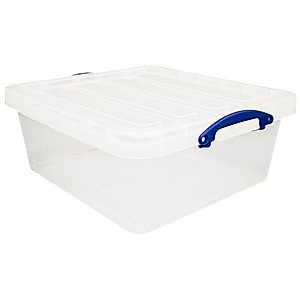 Really Useful Box Plastic Storage Box 31.5 Litre Clear Winged Lid (Pack of 3)