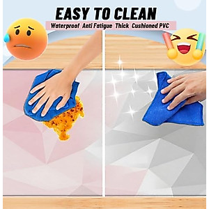 chiinvent Pink Kitchen Rug Set of 2, Anti-Fatigue Pink and Grey Marble Kitchen Mat, Non-Slip Waterproof Comfort Standing PVC Kitchen Mats for Floor, Memory Foam Cushioned Rugs,17.3"x28"+17.3"x47"