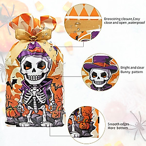 Jexila 50PCS Halloween Candy Bags Halloween Goodie Treat Bags with Drawstring Halloween Party Favor Bags for Kids Trick or Treat 5.9''X9'' (Skull)