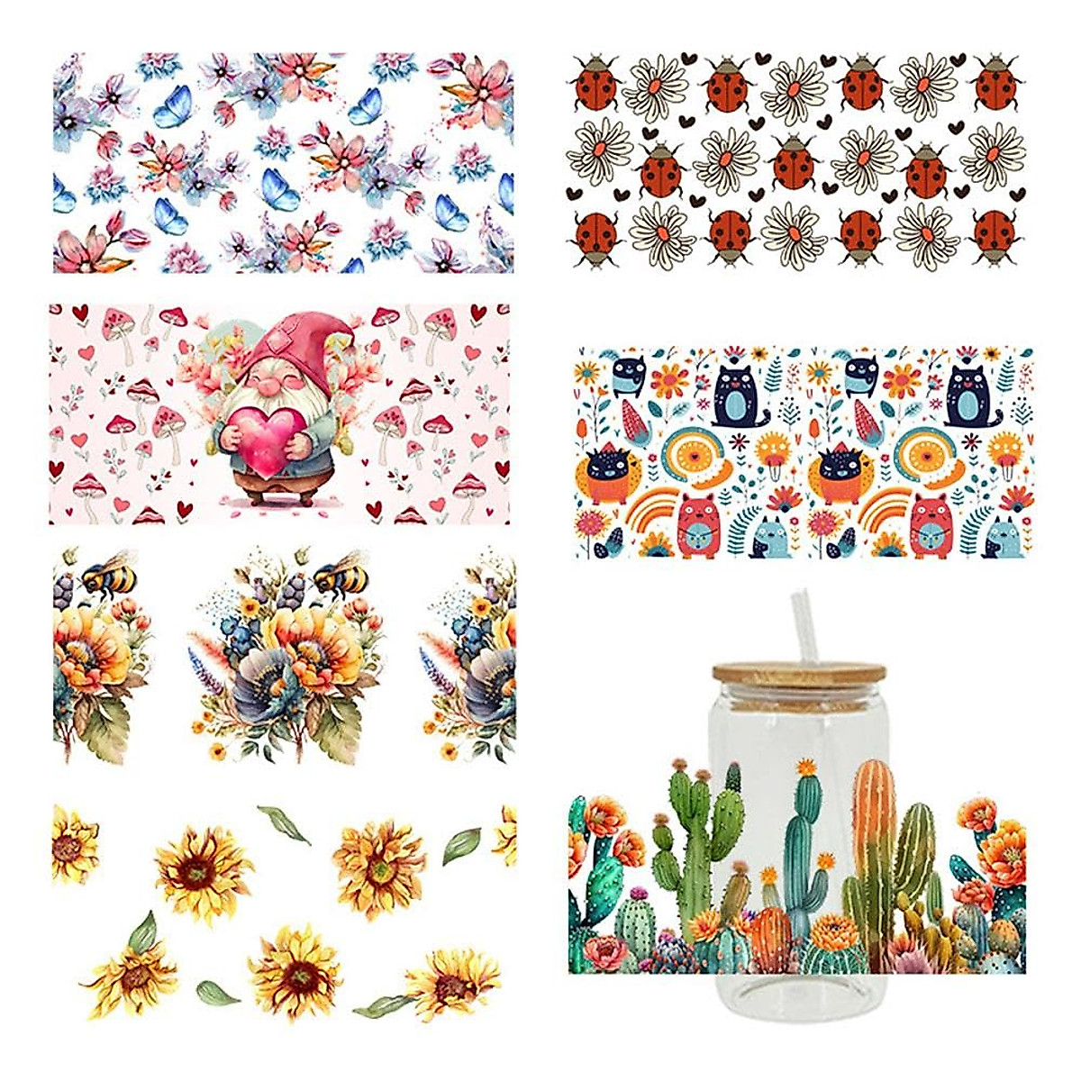 UV DTF Cup Wrap Transfer Stickers,UV DTF Cup Wrap Transfer Cup Stickers Decals DIY Fall Waterproof Autumn Theme Flower Rub on Transfers for Glass Cups