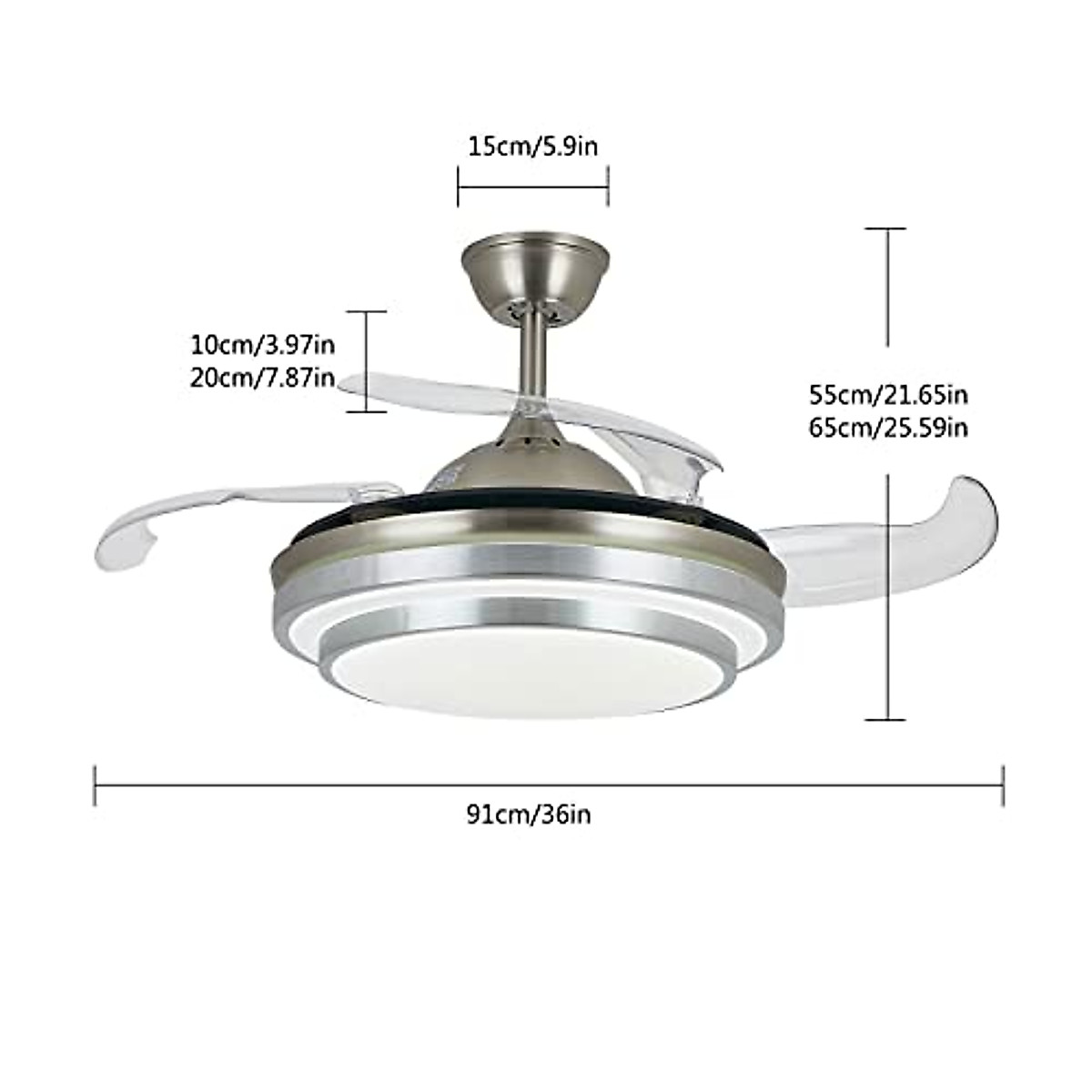 Yaminie Ceiling Fan with Lights, 36" Modern Chandelier Fan with Remote, 3 Speeds Reversible Retractable Fan, LED Dimmable Silent Fans Light for Dining Room Bedroom Living Room
