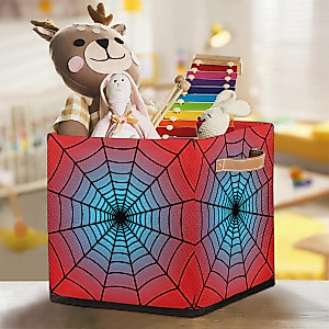 LLCXCSI Storage Bin Red Spider Web Closet Organizer Bins with Handles, Decorative Collapsible Cube Storage Baskets for Nursery Shelf, Clothes, Toy, Towel, Book, 13"x 13"