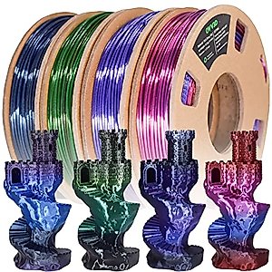 (2 Items) PLA Filament 1.75mm, 3D Printer Filament Silk Black Purple Green Blue and Red Purple Blue with Tri-Colors Rainbow PLA Filament Red-Yellow-Blue, Silk PLA Filament 1kg+4 * 200g