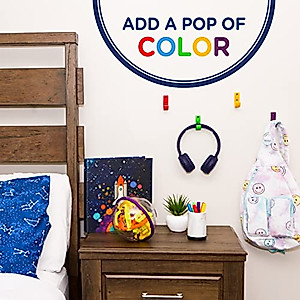 Toughook Heavy Duty Hooks for Hanging Coats, Jackets, Backpacks, Baseball Hats - Wall Mounted Rainbow Color Hangers for Kids, Perfect Hook for Classrooms, Bathroom Robes and Towels | J Hook 7-Pack