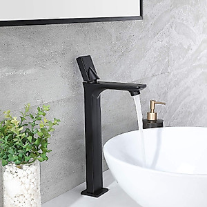 VAPSINT Tall Matte Black Bathroom Vessel Sink Faucet,Modern Single Handle Vessel Faucets Single Hole Vanity Mixer Bowl Tap Bathroom Sink Faucet with Water Hoses
