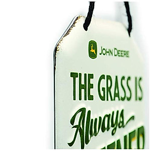 Open Road Brands John Deere Grass is Greener On My Side Embossed Metal Hanging Sign - Small John Deere Sign for Home Decorating - Great Gift Idea