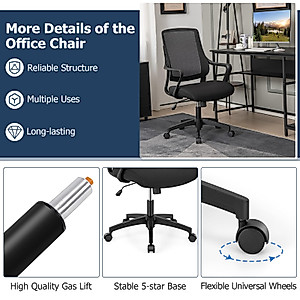 Tangkula Height Adjustable Ergonomic Office Chair, Swivel Computer Chair with Breathable Mesh Back, Mobile Desk Chair with Armrest, Comfortable PC Chair Home Office Chair for Study, Office, Game Room