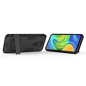 Smfu Cover for XiaoMi Redmi Note 9 Heavy Duty Shockproof Case with Kickstand Feature Hybrid Dual Layer Armor Defender Protective Cover-with Screen Protector 2 Pack-for Redmi Note 9（Black）