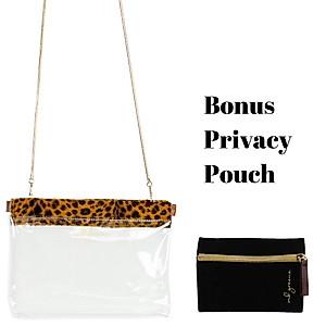 MB Greene Clear Stadium Approved Hinged Purse Leopard Cross Body Bag for Sports