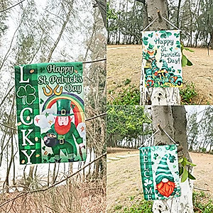 St Patricks Day Decorations Outdoor, St Patrick's Day Garden Flag Gnome Shamrock , 3PCS Yard Flag Irish Green Shamrock Garden Flag Double Sided Decorative Garden Flag for St. Patrick's Day Outdoor Decoration（3PACK)