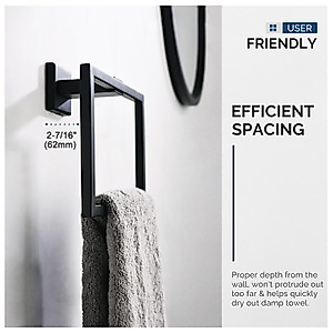 Towel Holder Matte Black, Angle Simple Stainless Steel Bathroom Hand Towel Rack, Square Towel Ring for Wall, 7.09-Inch