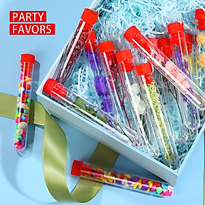 YGDZ Test Tubes with Rack, 50pcs 16x100mm Clear Plastic Test Tubes with Caps and Holder Rack for Nurse Party Decorations Halloween Party Favors