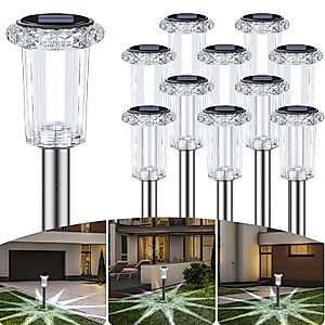 Greluna Solar Outdoor Lights 10 Pack, Waterproof Auto On/Off LED Solar Pathway Lights for Yard, Backyard, Lawn, Landscape Decor