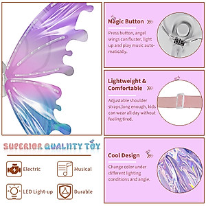 maysida Electric Fairy Wings for Girls, Light Up Moving Butterfly Wings with LED Lights and Music, Toy for Kids as Halloween Valentine Birthday Christmas Party Costume Princess Cosplay Dress Up Gift