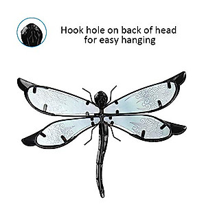 LIFFY Metal Dragonfly Wall Decor - Outdoor Wall Decor Garden Dragonfly Decor for Patio - Dragonfly Metal Wall Art for Living Room, Bedroom, Dragonfly Gifts(14inch, Metal&Glass)