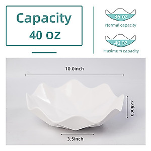 STE-CER 10" Wave Decorative Fruit Bowl for Kitchen Counter,Salad Bowls and Platters,Large Seving Bowls for Pasta,Salad, Candy, Set of 2（White Ceramic Bowl Modern）