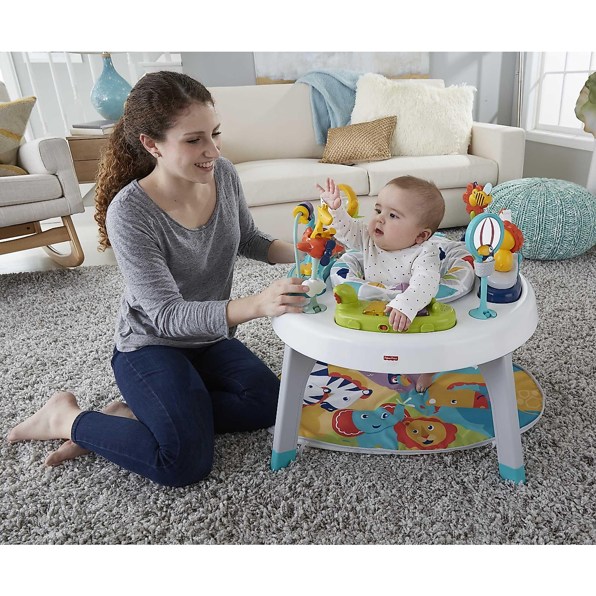 Fisher-Price Baby to Toddler Toy 3-in-1 Sit-to-Stand Activity Center with Playmat plus Music Lights and Spiral Ramp