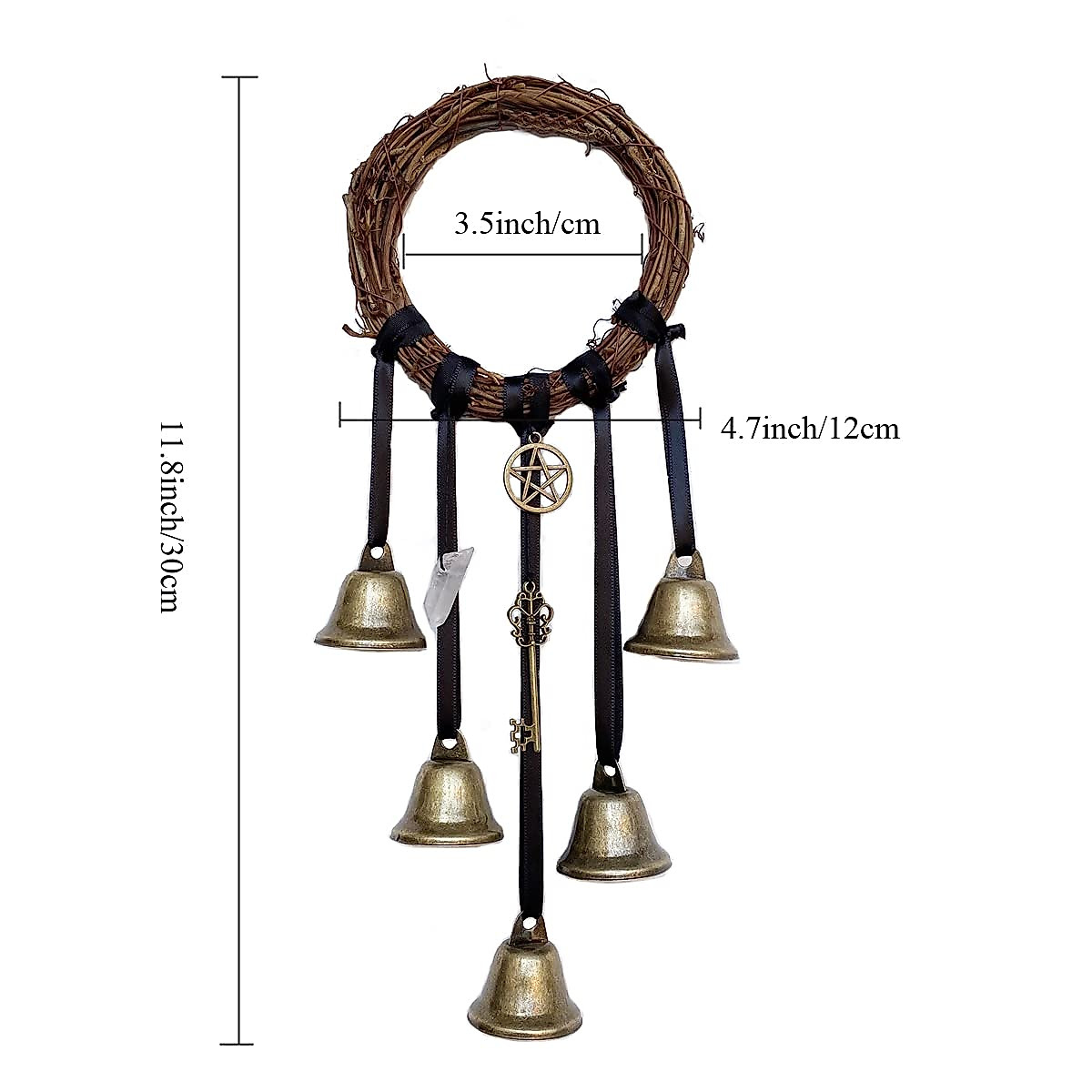 Witch Bells for Door Knob Protection, Witch Bell Garland Witchcraft Supplies, Sorceress Herb Bell Wreath, Magic Wicca Charm Wind Chimes Gift for Home Garden Courtyard Decor & Protection(Ribbon)