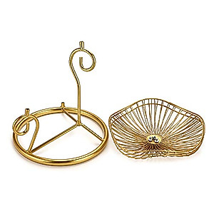 OwnMy 3-Tier Fruit Basket Stand Decorative Iron Fruit Bowl, Metal Wire Fruit Holder Storage Trays Table Countertop Holder for Vegetables Bread Snack, Modern Fruit Bowls for Kitchen Home Use (Gold)