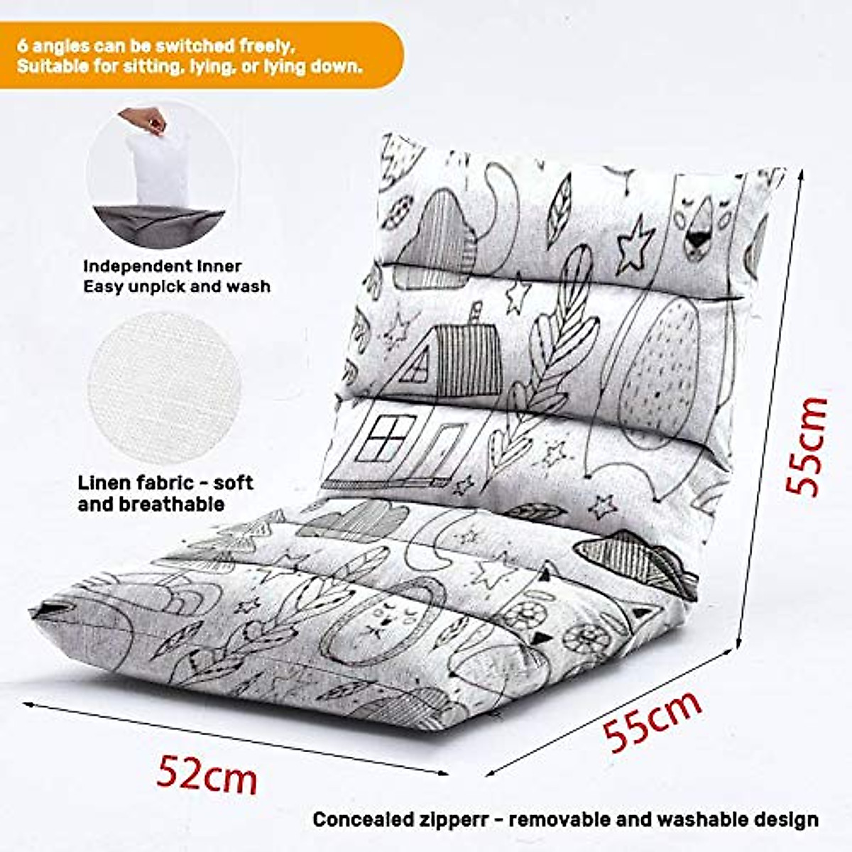 Floor Lounger Adjustable Floor Chair Flat of a Sleepy with an owl a Bear a Hedgehog a Memory Foam Folding Floor Sofa Lounge Chair for Adults Home Office Reading Watching Gaming