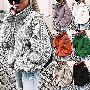 Gerichy Womens Sweaters,Women Crewneck Long Sleeve Oversized Cable Knit Chunky Pullover Short Sweater Dresses White
