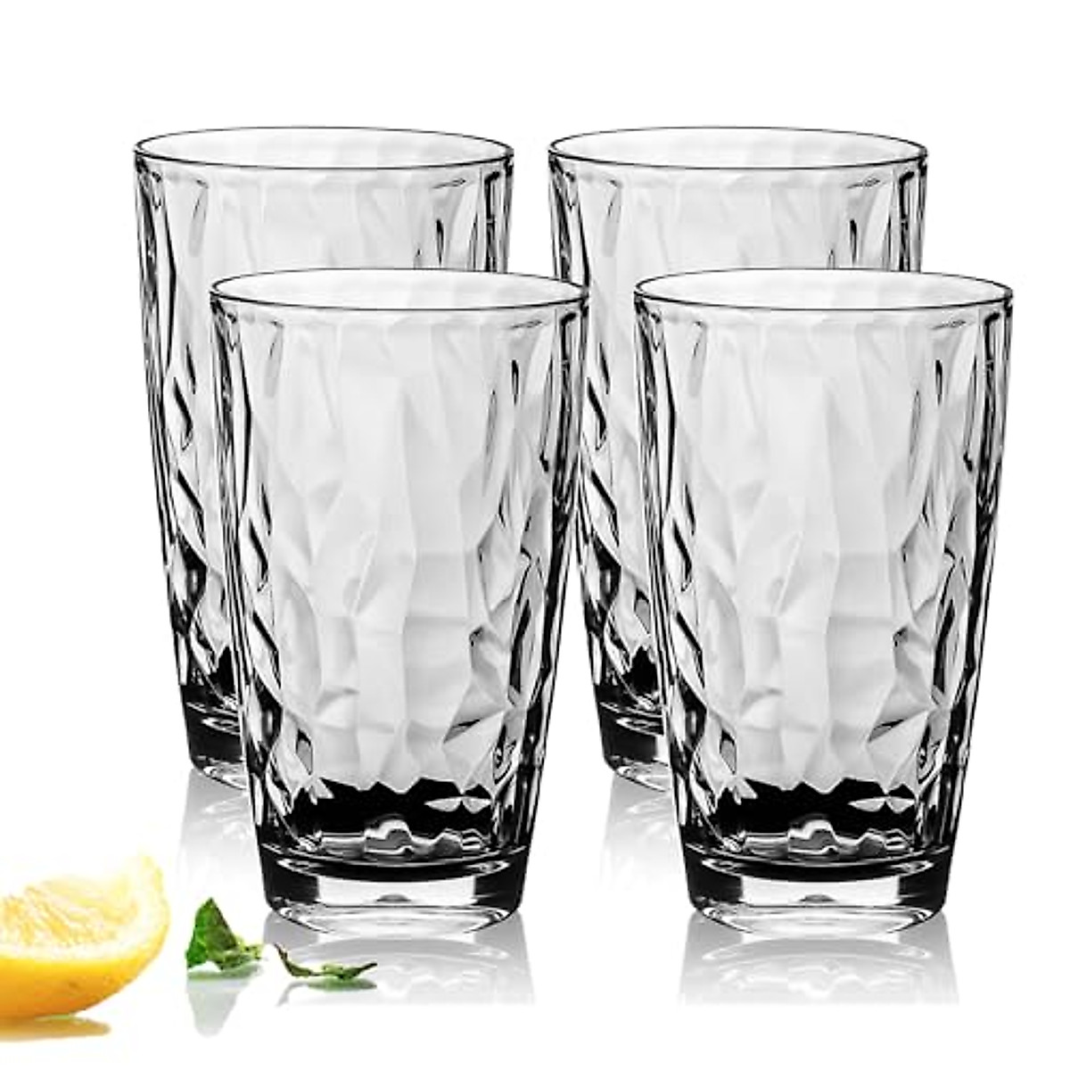 4-Pack Plastic Clear Water Tumblers, 10-ounce Transparent Unbreakable Drinking Glasses, Acrylic Reusable Juice Wine Cups Dishwasher Safe Bathroom Cups Camping Portable Cups, Easy To Storage (Clear)