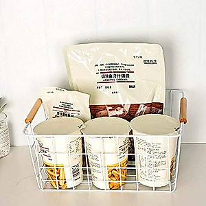 LeleCAT wire white baskets with Wooden Handles Storage Organizer Baskets, Household Refrigerator for Cabinets, Pantry, Closets, Bedrooms, kitchen - Set of 2（White）