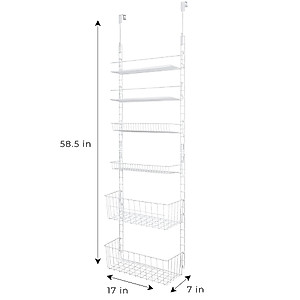 Smart Design Over The Door Pantry Organizer Rack with 6 Adjustable Shelves - Steel Metal Wire Baskets and Frame - Hanging - Wall Mountable - Cans, Spice, Storage, Closet, Bathroom, Kitchen - White
