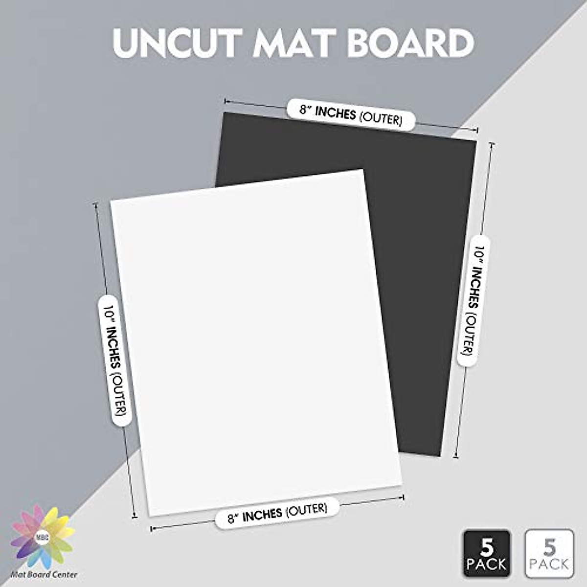 Mat Board Center, 10 Pack, Uncut Mat Backing Board Matboard - Full Sheet - for Art, Prints, Photos, Prints and More (White/Black Color, 8x10)