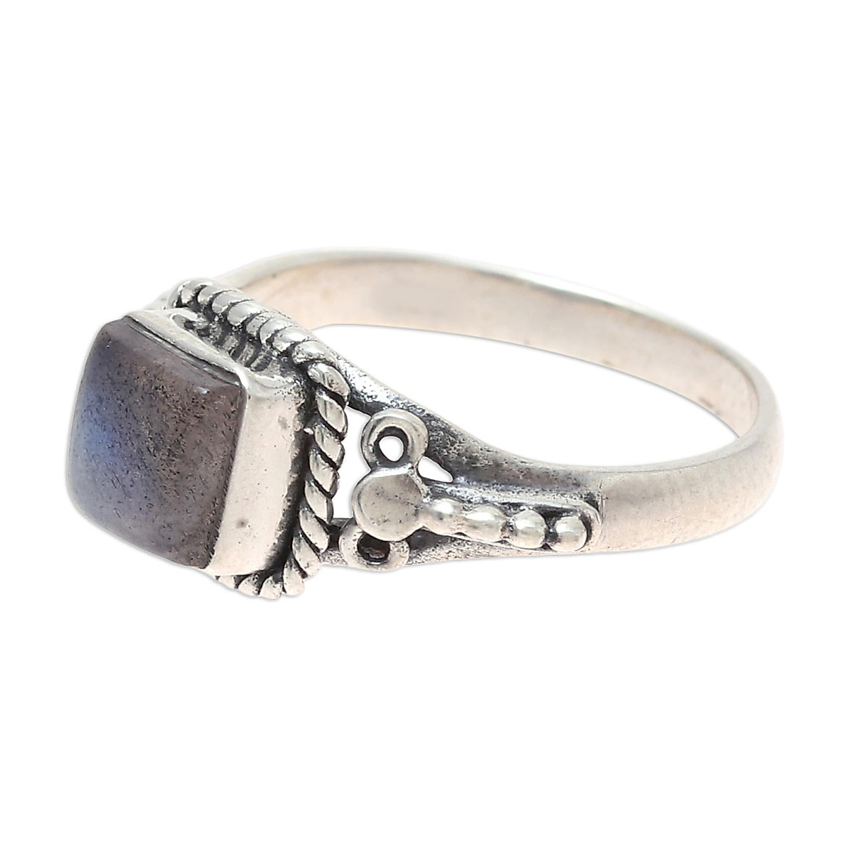 NOVICA Artisan Handmade Labradorite Cocktail Ring Square Crafted India Sterling Silver Gemstone [crownbezel 0.3 in L x 0.8 in W x 0.2 in H Band Width 3 mm W] ' Misty Depths'