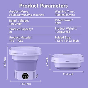 8L Portable Washing Machine, Foldable Mini Small Washing Machine for Socks, Underwear or Small Items for Apartment, Dorm, Camping, RV Travel laundry Purple