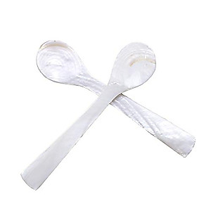 Dohuge 3.7 inch Mother of Pearl MOP Caviar Spoon W Round Handle, 2 pack, White