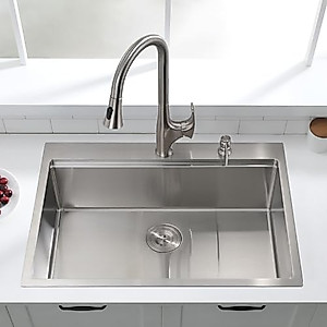 33-Inch Drop in Workstation Kitchen Sink - VOKIM 33 x22Inch Single Bowl Kitchen Sink 16 Gauge Stainless Steel 10'' Deep Handmade Kitchen Sink with Cutting Board& Strainer