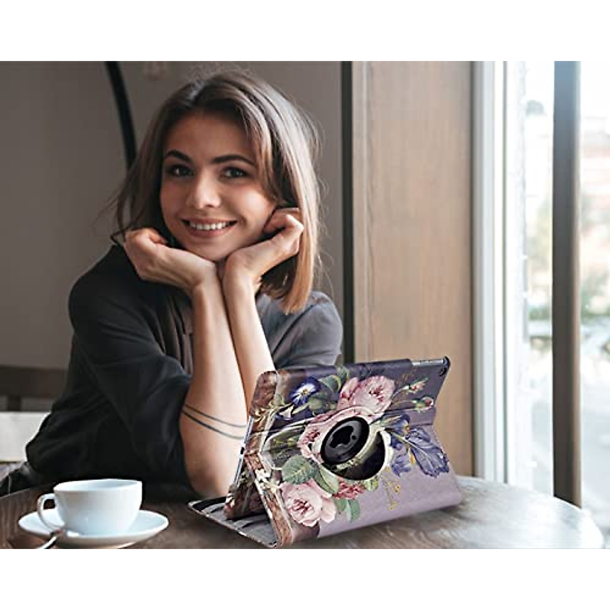 New Rotating Case for iPad 10.2" 9th / 8th / 7th Generation - 360 Degree Rotating Stand Protective Cover with Auto Sleep Wake for iPad 10.2 inch 2021/2020 / 2019 (Oil Painting Roses)