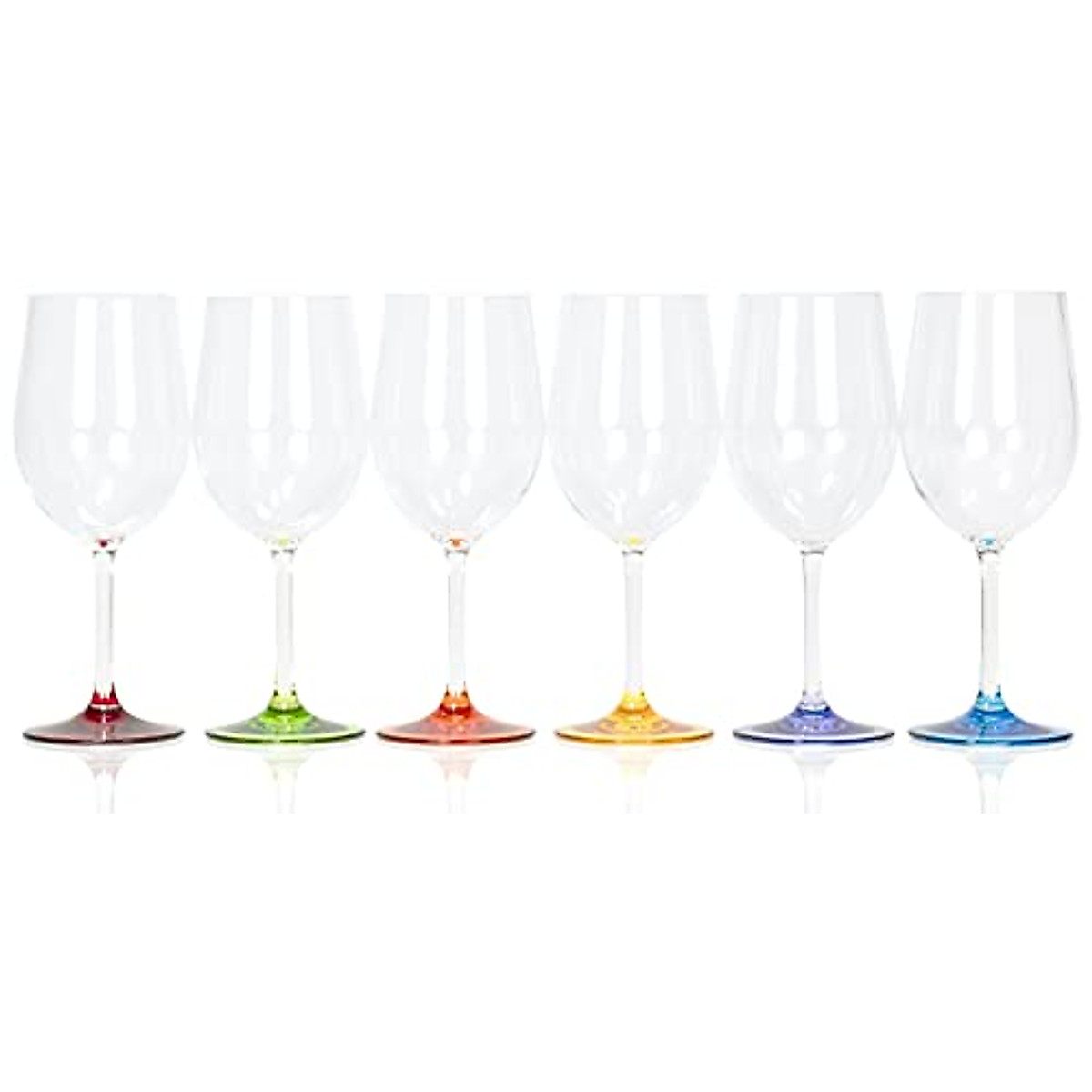 Red Co. Set of 6 Classic Clear Plastic 12 Ounce Outdoors Wine Glasses with Colored Bases