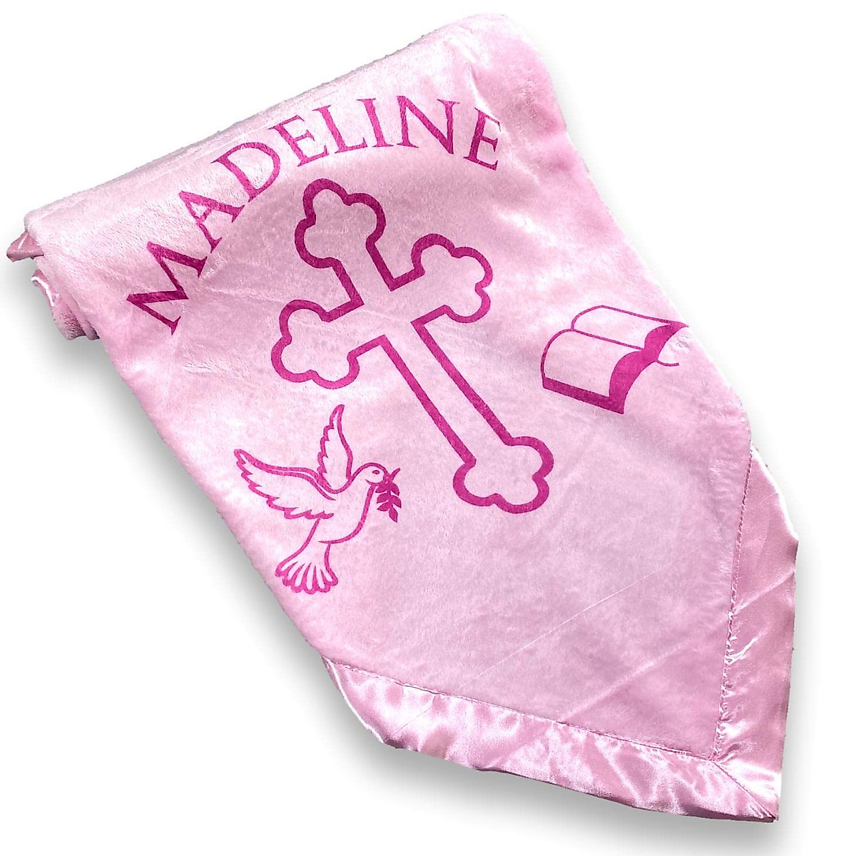 Custom Catch Personalized Baptism Baby Blanket Gift - Girl Name for Christening (Pink, 1 Text Line)