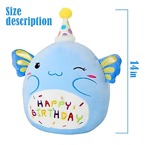 CozyWorld 14“ Birthday Axolotl Plush Pillow, Blue Axolotl Stuffed Animal Soft Axolotl Plush Toy, Cute Plushie Doll Gifts for Kids & Birthday Party Decor