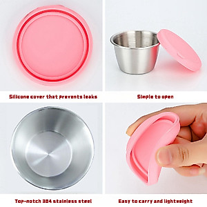 AiFunT 2.4 Oz Stainless Steel Condiment Containers With Lids, Reusable Leak Proof Dressing Containers With Lids, Sauce Containers For Lunch Box 6 Pcs