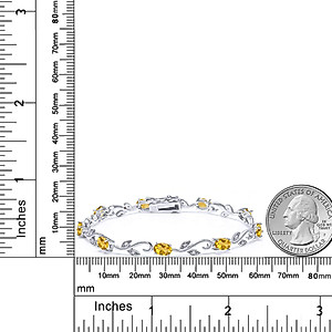 Gem Stone King 925 Sterling Silver Yellow Citrine and Diamond Greek Vine Oval Women's Tennis Bracelet For Women (4.18 Cttw, Gemstone Birthstone, Oval 6X4MM, 7 Inch)