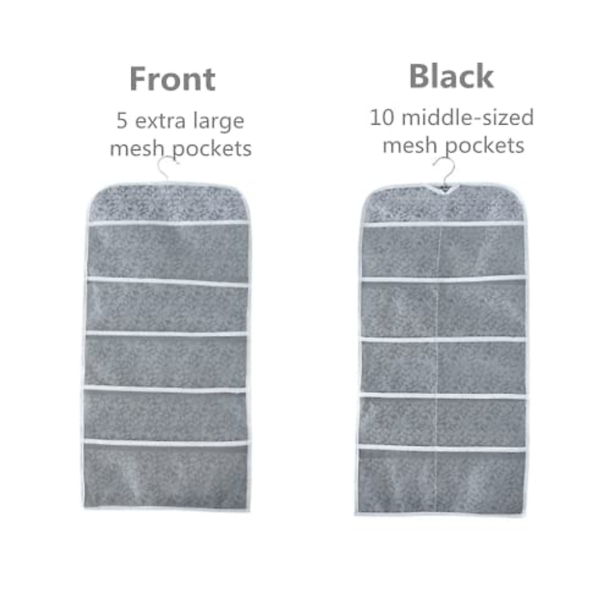 Cafurty Closet Hanging Organizer with Mesh Pockets & Rotating Metal Hanger,Dual Sided Wall Shelf Wardrobe Storage Bags,Oxford Cloth Space Saver Bag for Bra Underwear Underpants Socks -Grey