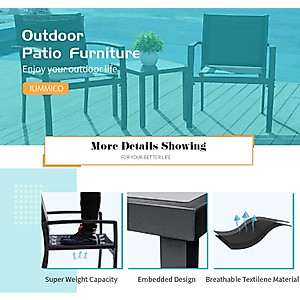 JUMMICO 3 Pieces Patio Furniture Set Outdoor Textilene Patio Chairs with Coffee Table Modern Patio Conversation Bistro Set for Lawn, Garden, Balcony, Poolside and Porch (Black)