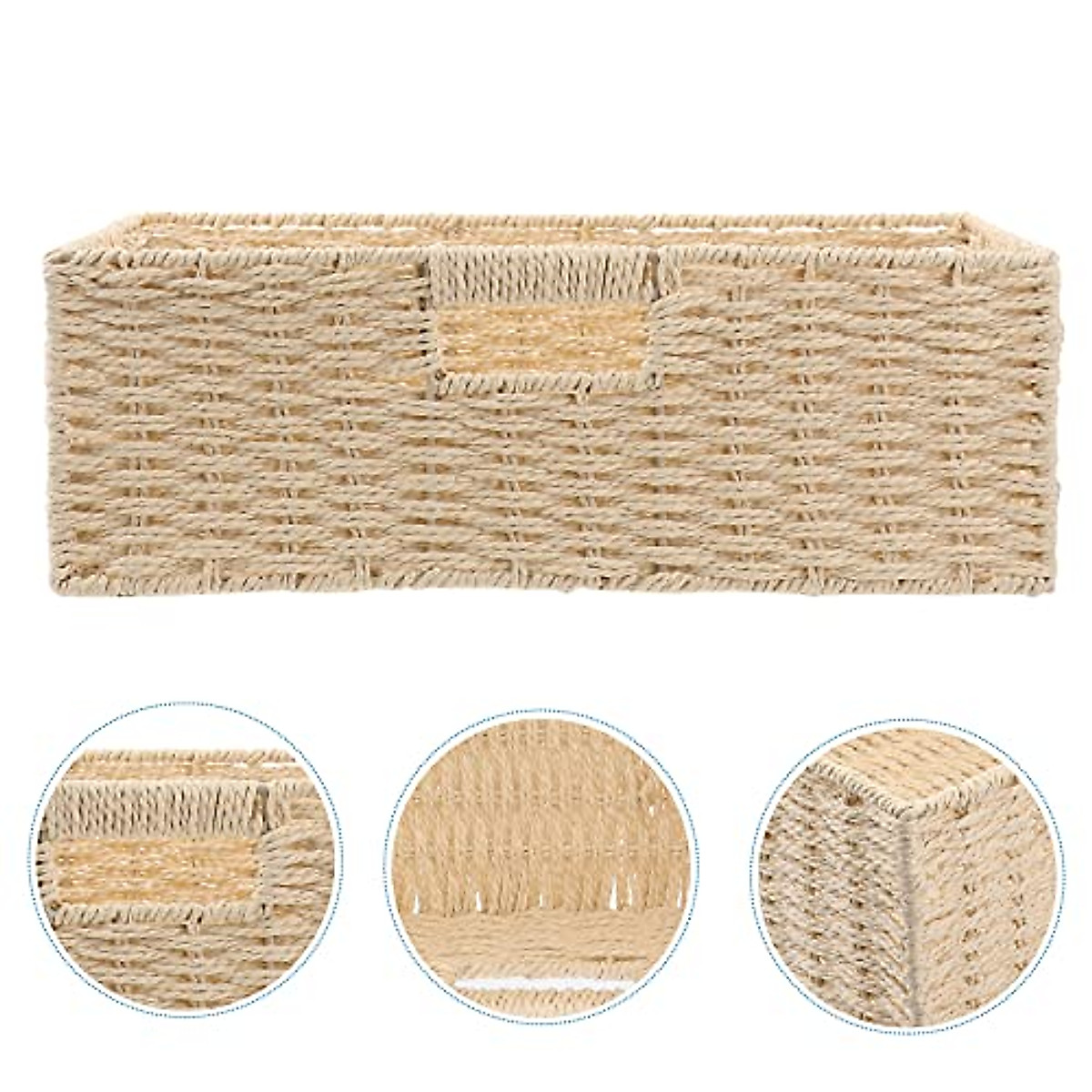 Healifty Rattan Storage Basket Countertop Rectangular Wicker Basket with Handles Book Cosmetic Sundries Holder Hand Woven Basket for Home Office