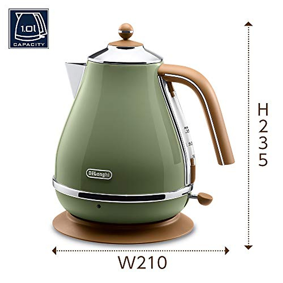 Delonghi Electric kettle (1.0L)「ICONA Vintage Collection」 KBOV1200J-GR (Olive green)【Japan Domestic genuine products】