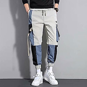 XYXIONGMAO Men's Functional Japanese Hip Hop Pants Tactical Techwear Harem Streetwear Sweatpants Cyberpunk Tactical Joggers Cargo Pants for Men(Blue,M)