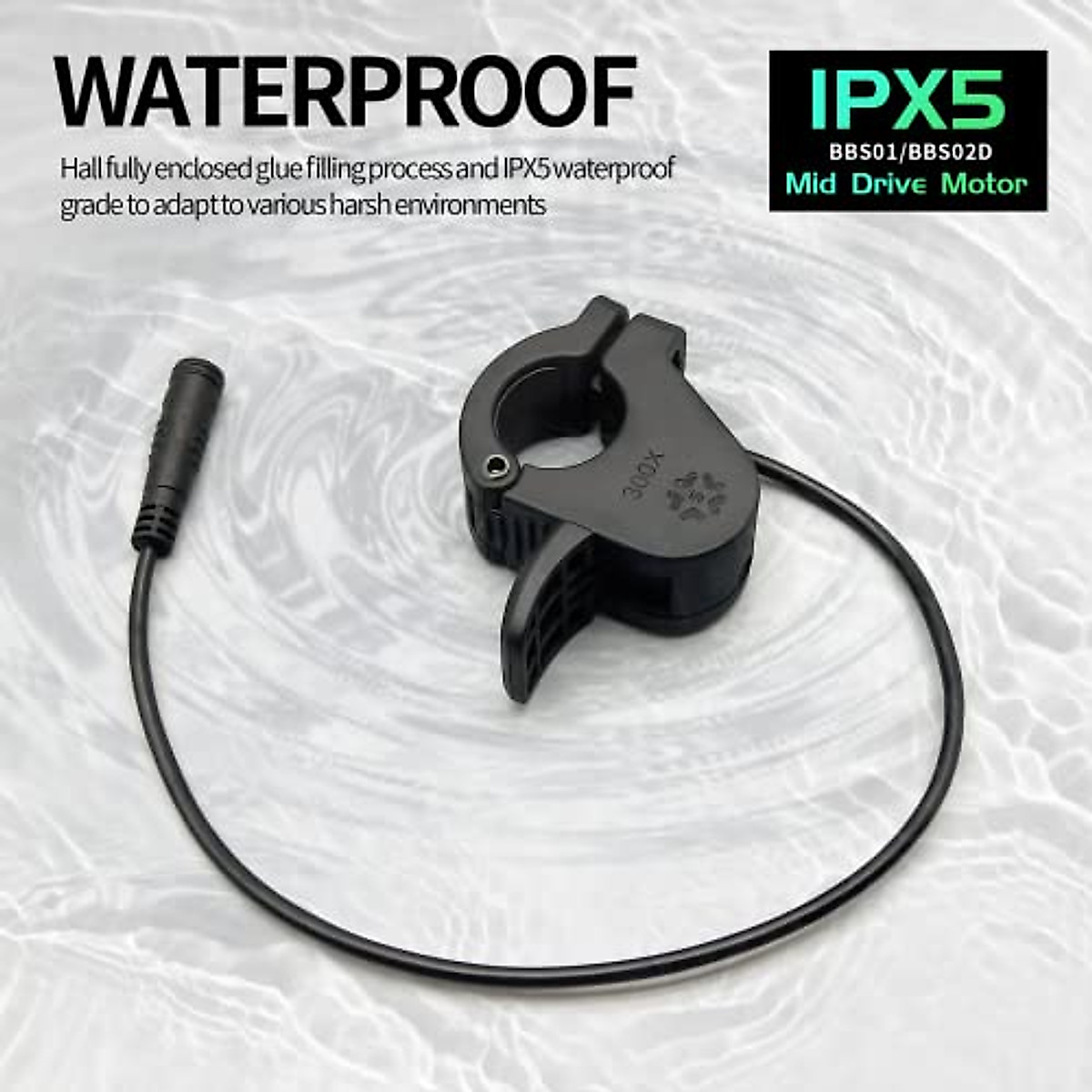 MUSELK E-Bike 300X Thumb Throttle 3PIN Female Waterproof Plug Throttle for 12V-72V BBS01 BBS02 Mid Motor Electric Bike Accelerator