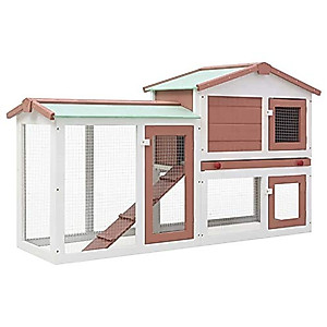 Tidyard Large Rabbit Hutch with Pull Out Tray and Run Outdoor Wooden Chicken Coop House Bunny Hen Pet Guinea Pig Small Animal Cage 57.1 x 17.7 x 33.5 Inches (L x W x H)