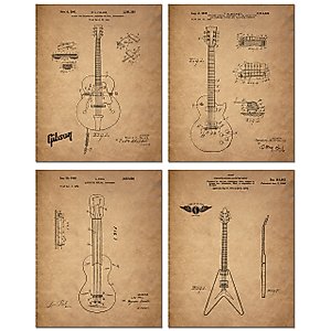 Gibson Guitar Patent Prints - Set Of 4 (8 Inches X 10 Inches) Photos - Les Paul Vintage Decor